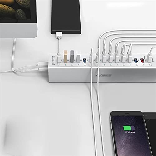 XXXDXDP Aluminum 13 Port Multi USB3.0 HUB Splitter with 12V/5A Independent Power Supply 2 Charging Port