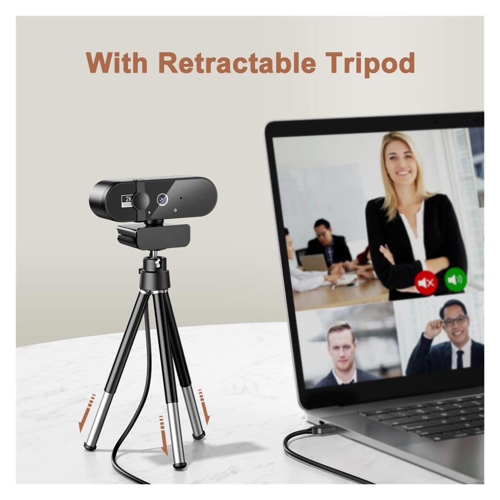 ZAUNCO Webcam 2K 4K Webcam 1080P Mini Webcam with Autofocus for PC PC USB Webcam Full HD Game Live Webcam Video Conferencing Gaming Webcam (Color : 2K, Size : X)