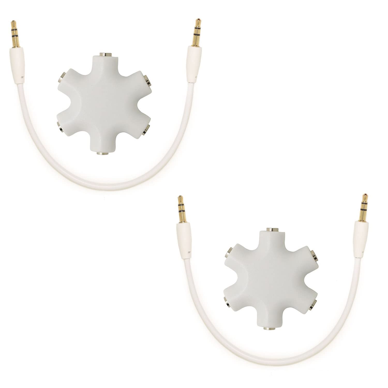 Maxmoral 2pcs 3.5 mm Audio Headphone Splitter Stereo Audio Headset Adapter 1 Male to 5 Port Female, White for iPhone Samsung LG Smartphones Tablets MP3