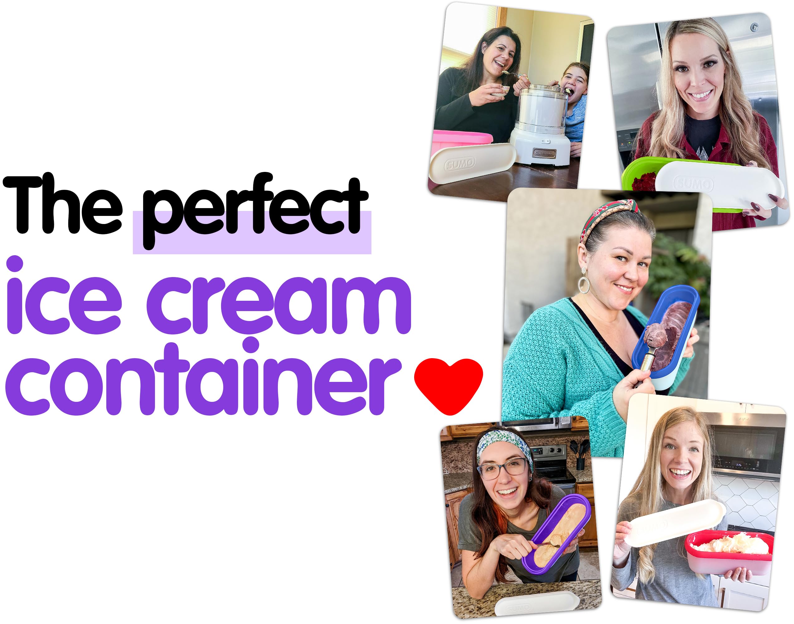 SUMO Ice Cream Containers with Lids for Homemade Ice Cream - 1.5 Quart per Container, Reusable Ice Cream Containers for Freezer Storage, Set of 2 Tubs, Purple