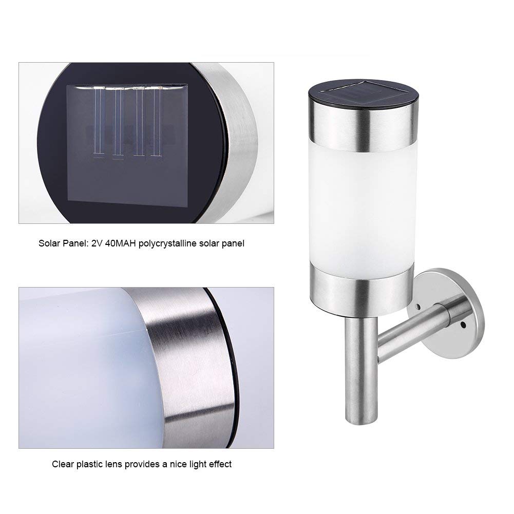 Mumusuki Solar Lights, 2 Pack Stainless Steel LED Solar Power Light Corridor Light Outdoor Wall Mount Lamp for Landscape Garden Yard Sensor Lamp Home Fence Decoration