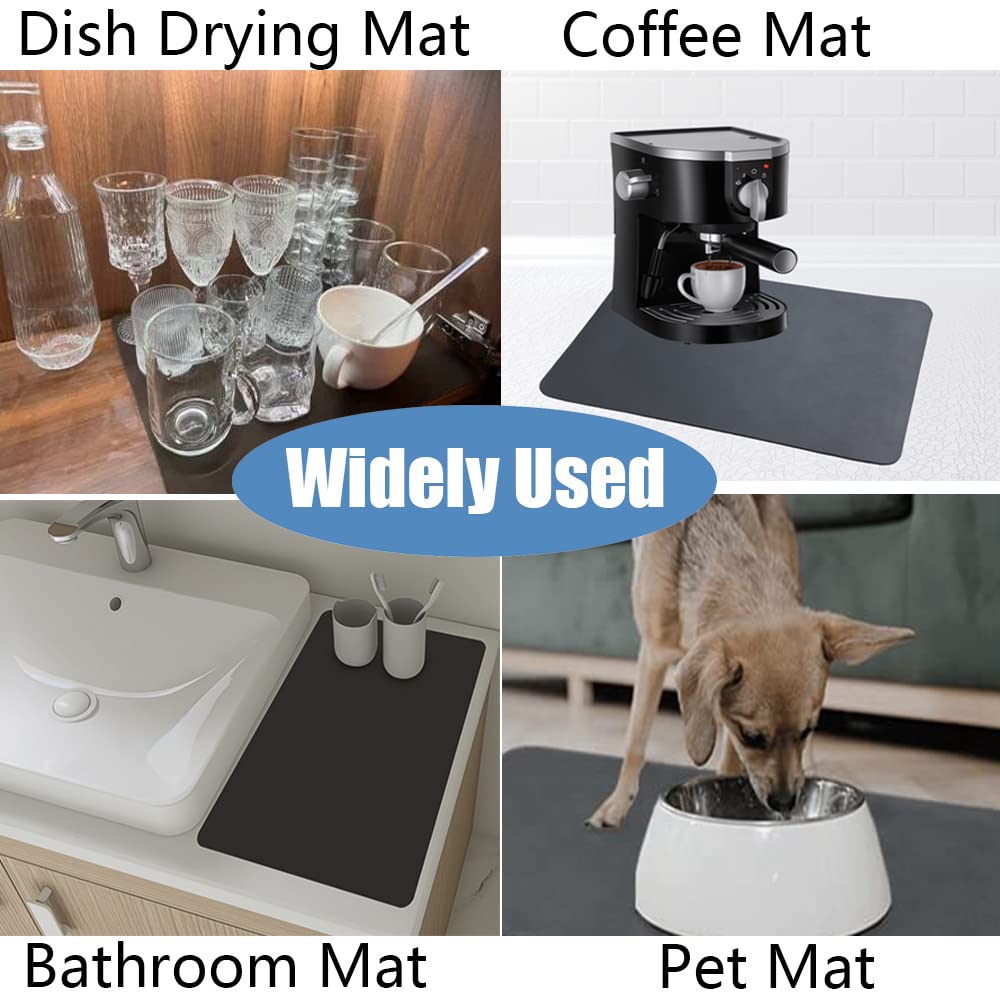 TCASH Dish Drying Mat for Kitchen Counter,24 x 16 In Kitchen Super Abosrbent Draining Mat, Non-Slip Dish Drying Pad with Rubber Backed, Hide Stain Drainer Mats for Countertop and Coffee Maker
