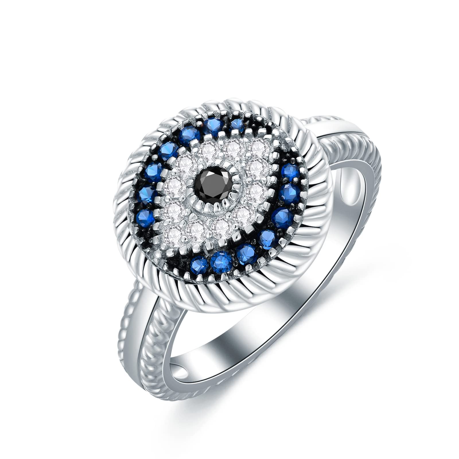 PEIMKO Evil Eye Ring Spiritual Turkish Ring Size 7/8/9 Sterling Silver Blue Evil Eye Rings Round Evil Eye Ring Greek Evil Eye Protection Ring for Women(8)