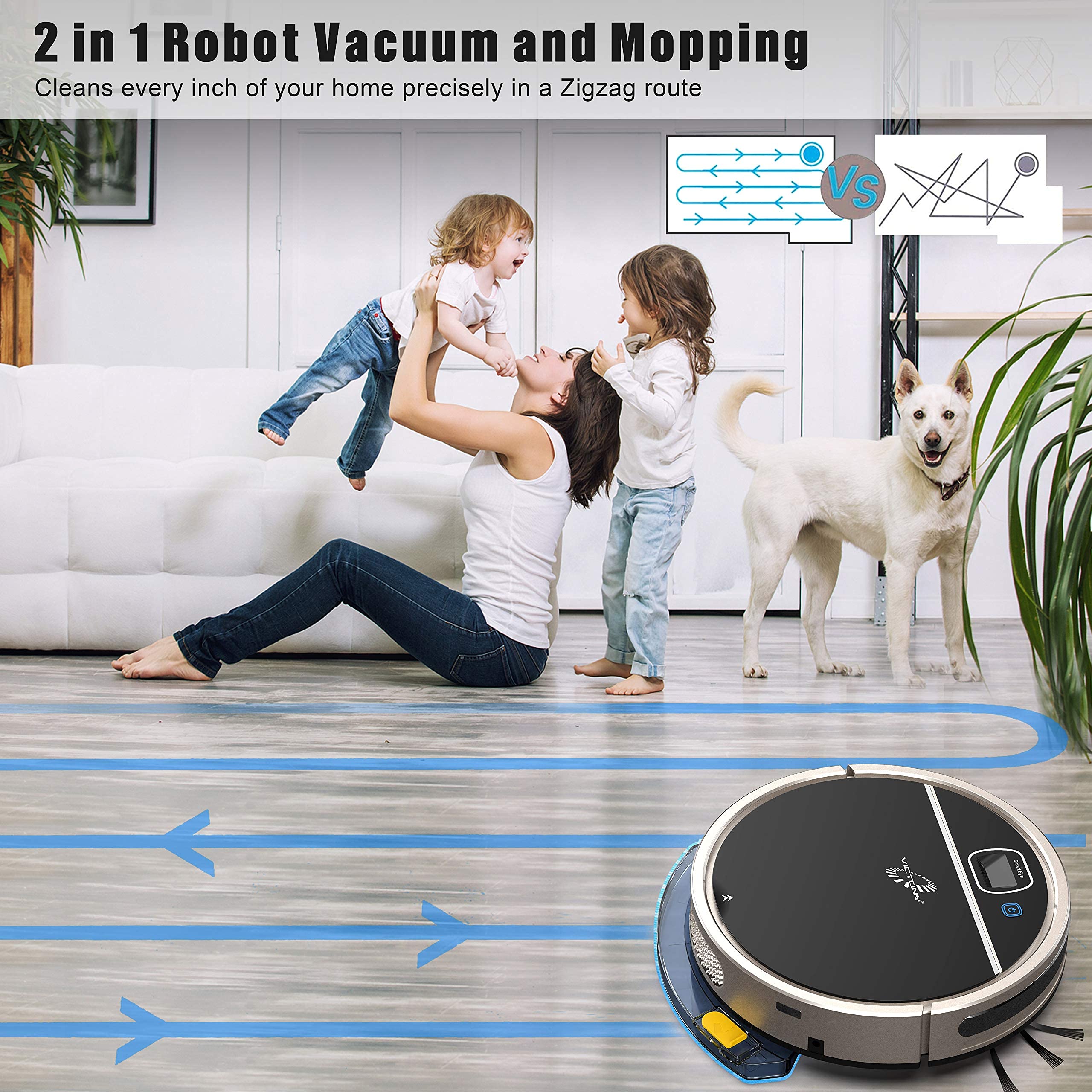 Robot Vacuum Cleaner, Robotic Vacuum Cleaner with 360° Smart Sensor Protectio, 2600mAh, 100mins Run Time, Super-Thin, 6 Clean Modes, Self-Charging, Ideal for Pet Hair, Hard Floors and Carpets