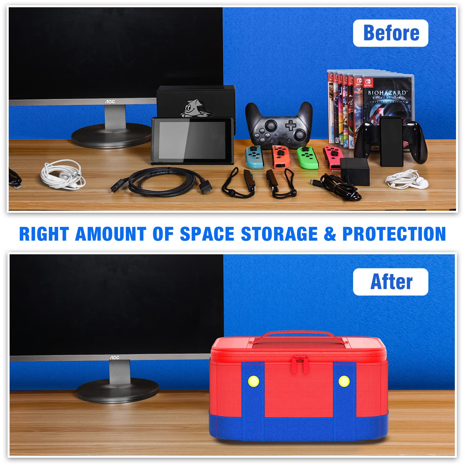 Switch Case for Switch/Switch OLED & Switch Accessories, Protection Switch Travel Case for Nintendo Switch OLED Console, Portable Switch Carrying Case Storage Messenger Bag for Boys Girls Travel Case