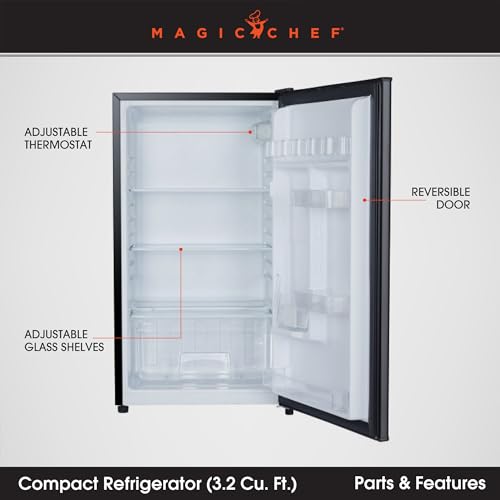 Magic Chef MCAR320BE Compact Refrigerator, Freezer-Free Small Refrigerator for Compact Spaces, 3.2 Cubic Feet, Black