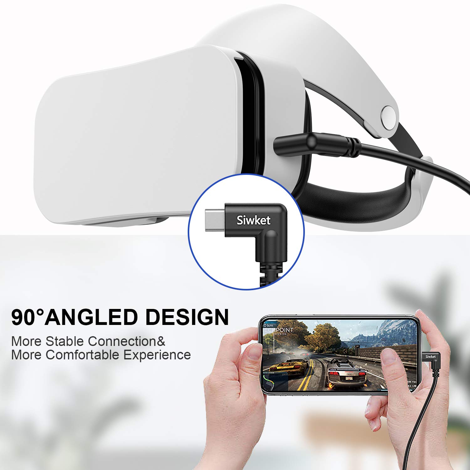 Siwket Oculus Quest 2 Link Cable 10ft/3M, Oculus Link Cable Braided USB C Charging Cable 90 Degree 5Gbps Fast Data Transfer for Oculus Quest 1/2, Galaxy S21 S20 Note20,LG V20