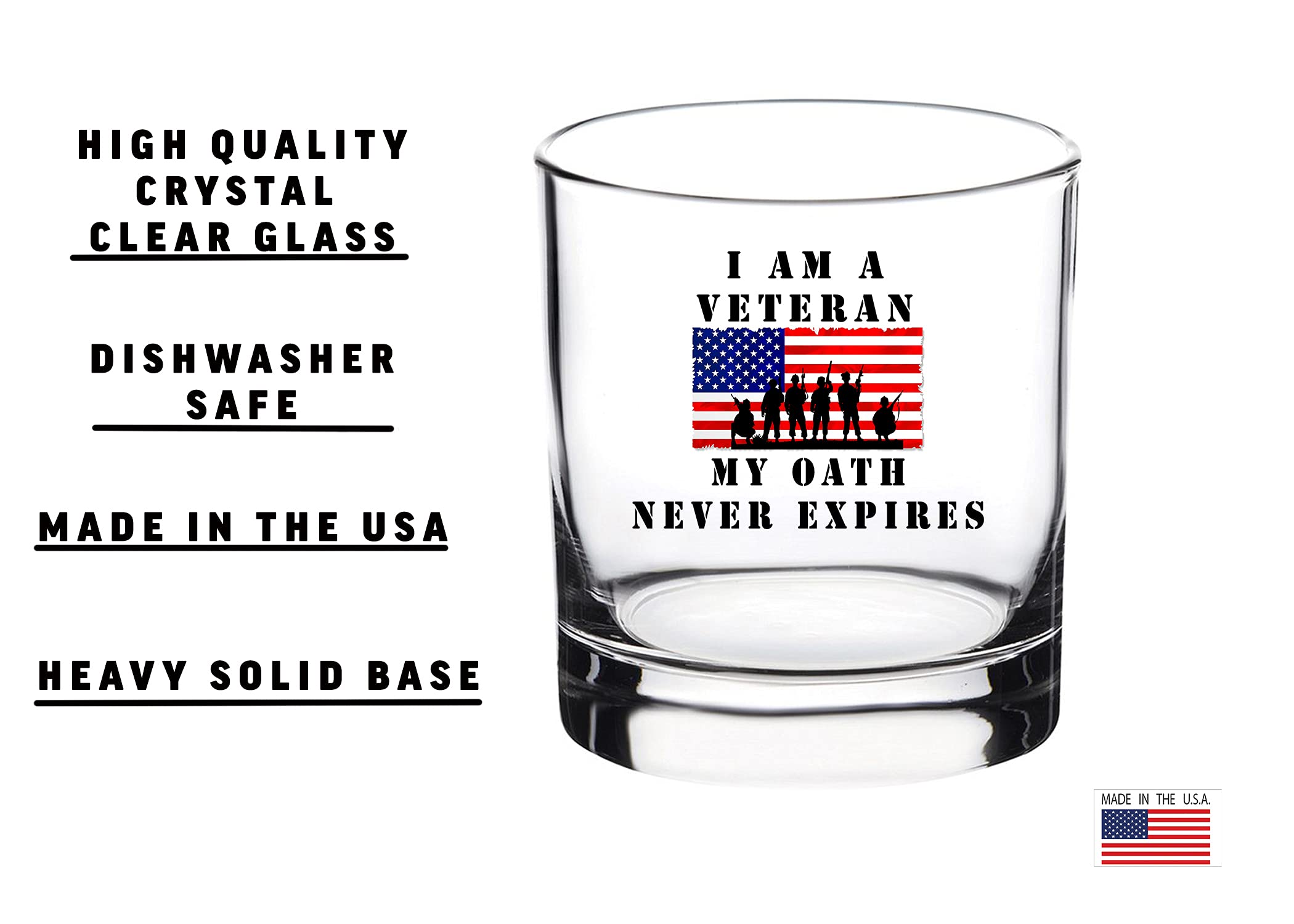 Rogue River Tactical I am a Veteran My Oath Never Expires Old Fashioned Whiskey Glass Gift For Military Vet