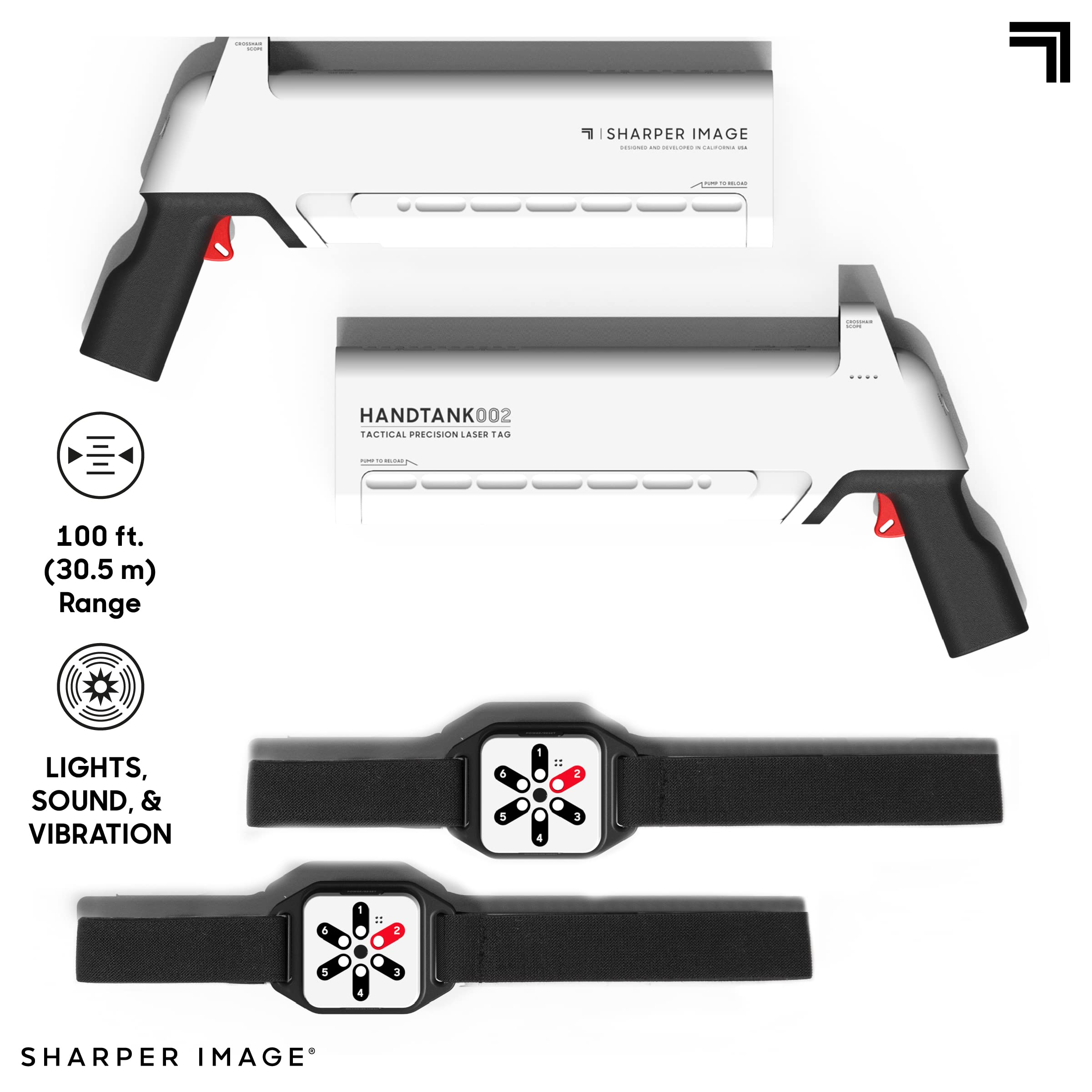 Sharper Image Two-Player Electronic Laser Tag Set, White and Black, Safe Design for Children