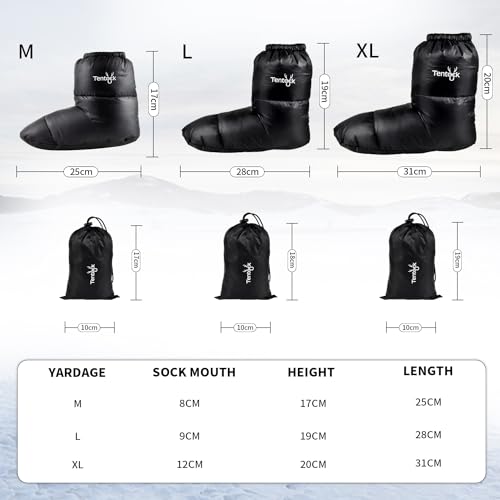Tentock Camping Down Booties for Men Women Ultralight Waterproof Winter Down Socks for Skiing Snowboarding Indoor(XL)