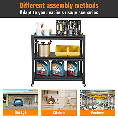 ZAOUS Garage Shelving Heavy Duty Loads 360LBS, 63" Heavy Duty Garage Storage Shelves, Adjustable 3 Tier Metal Shelves for Garage Basement Kitchen Warehouse, 31.5" H x 34" W x 18" D (3-Tier)