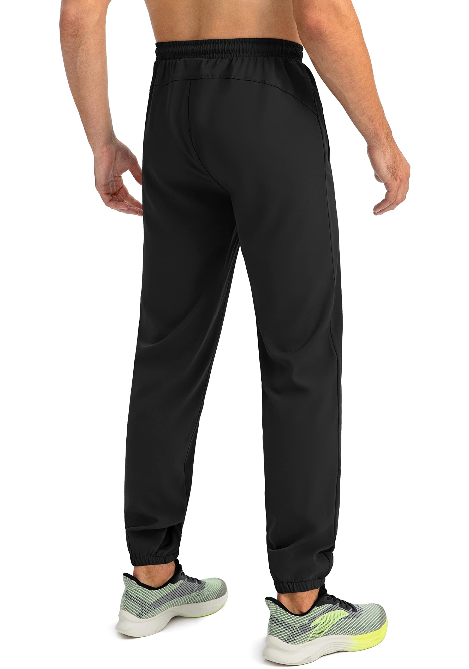 SANTINY Men's Lightweight Jogger Pants Athletic Workout Running Pants Tapered Joggers for Men with Zipper Pockets (Black_L)