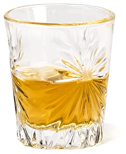 Red Co. Set of 6-2oz Clear Shot Glasses Set with Carved Pattern, Home Bar Glassware for Brandy, Liquor, Jello Shots - Rising Star Pattern