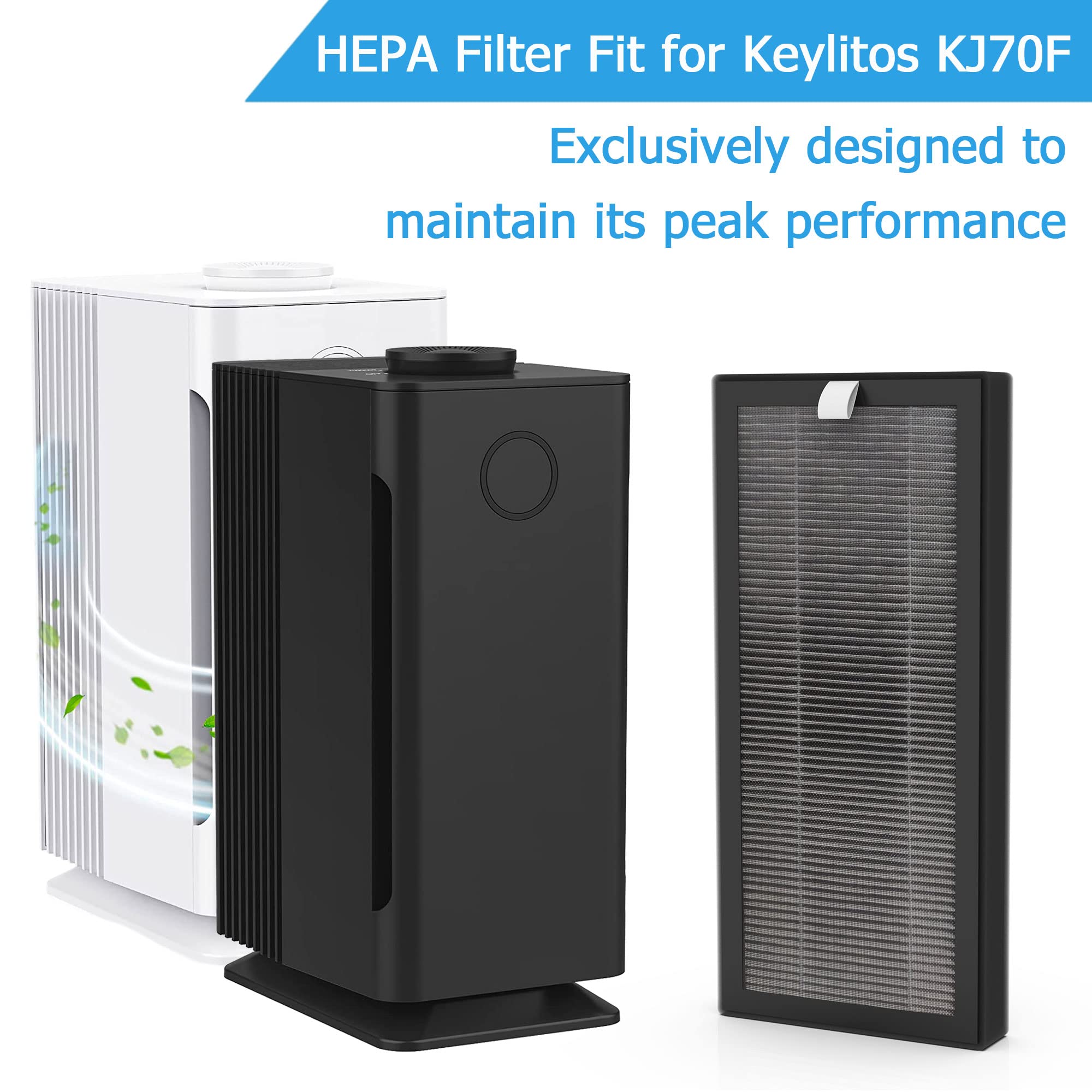 Vegebe 2-Pack KJ70F / KJ70F-117 Replacement Filter, Compatible with Keylitos KJ70F / KJ70F-117 up to 560ft² Air Purifier, 3-in-1 H13 True HEPA