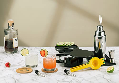 USEEKRIL Margarita Cocktail Kit - Set of Rocks Glasses | Stainless Cocktail Shaker | Jigger|Bar Spoon|Citrus Squeezer | Coasters | Pourers | Cocktail Picks | Accessories to Craft Margaritas at Home!