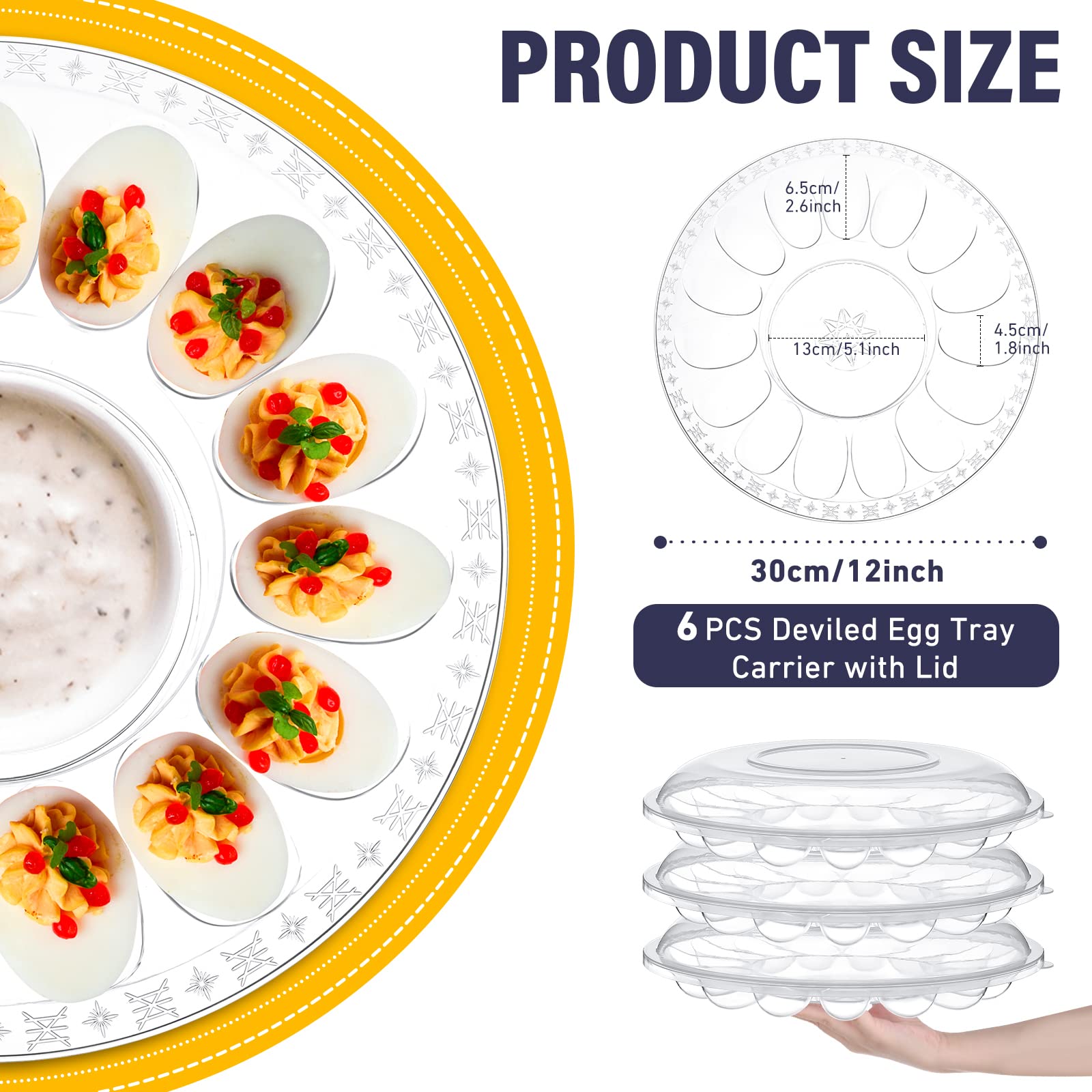 Shellwei Deviled Egg Tray with Lid 12 Inch Round Egg Containers with 15 Egg Slots Reusable Plastic Egg Holder Platter for Deviled Egg Fruits Veggie Finger Food
