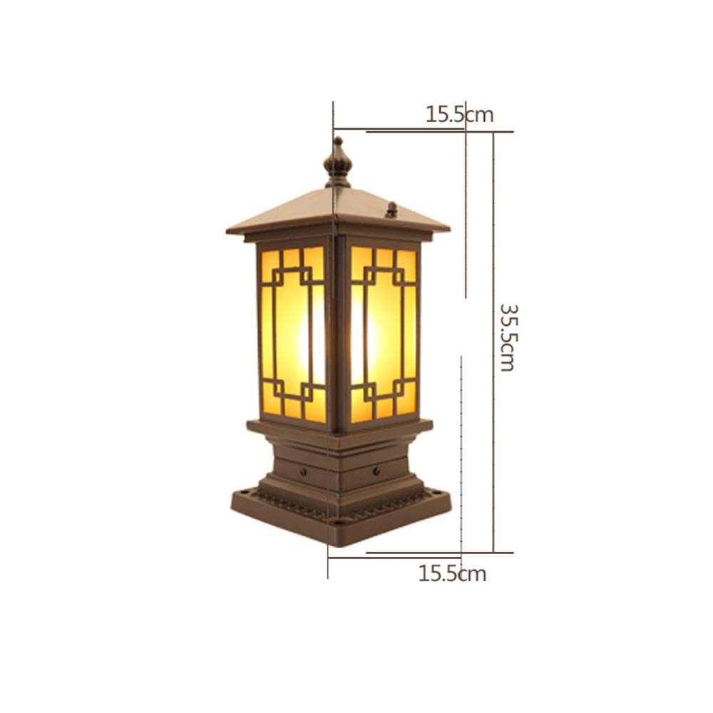 Mrdsre Retro Pillar Lamp Chinese Outdoor Waterproof Courtyard Patio Gate Post Light Creative Wall Home Landscape Garden Outdoor Villa Stigma Lamp Orange Frosted Glass Lampshade