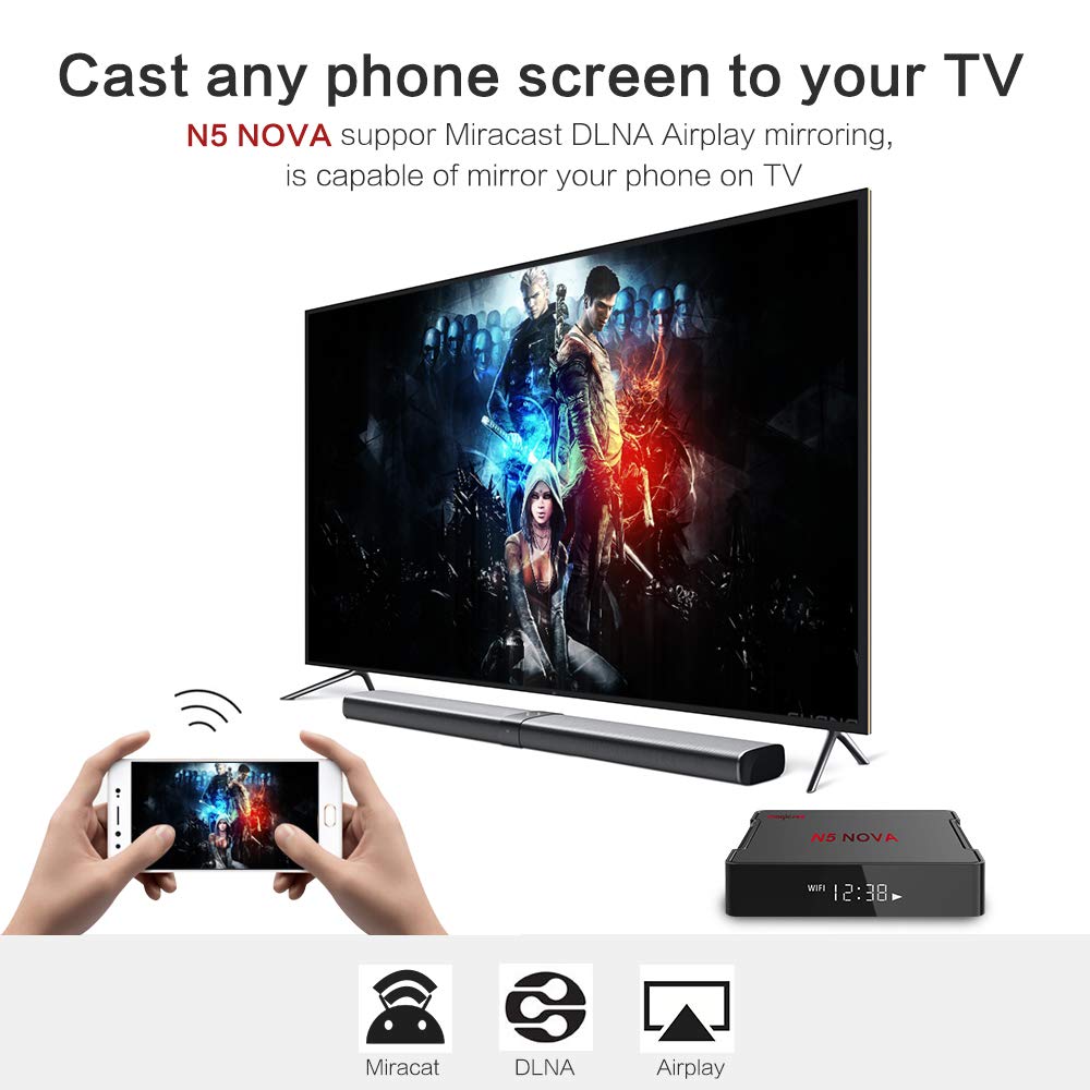 Magicsee N5 NOVA Android 9.0 TV Box 4GB RAM 64GB Rockchip RK3318 Quad Core A53 Dual WiFi 2.4G/5G Steaming Box Airplay Miracast VP9 H.265 Bluetooth Voice Remote Control Smart TV Box