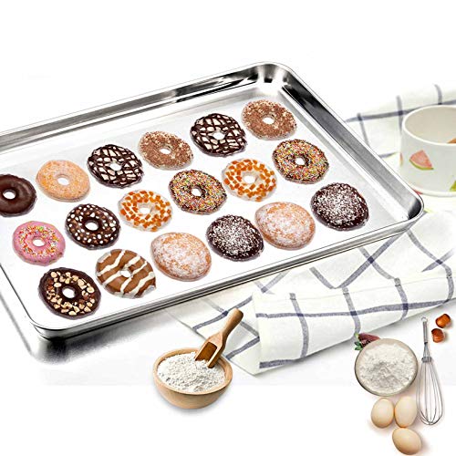 TeamFar Baking Sheet Set of 4, Stainless Steel Baking Pan Tray Cookie Sheet, Non Toxic & Healthy, Rust Free & Easy Clean - Dishwasher Safe