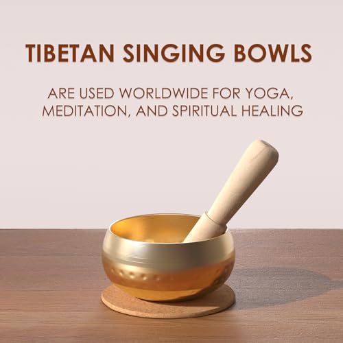 REGIS Tibetan Singing Bowl Set , Mindfulness, and Stress Relief zen decor,Bowl Handcrafted in Nepal for Healing and Mindfulness (gold, 3 inch)