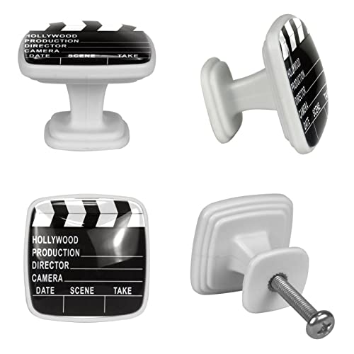 MUOOUM 4 Pack Cabinet Knobs Movie Cinema Lapper Board Drawer Knobs Square Glass Knobs Dresser Pulls Hardware Cupboard Wardrobe Handles for Kitchen, Glowing in The Dark