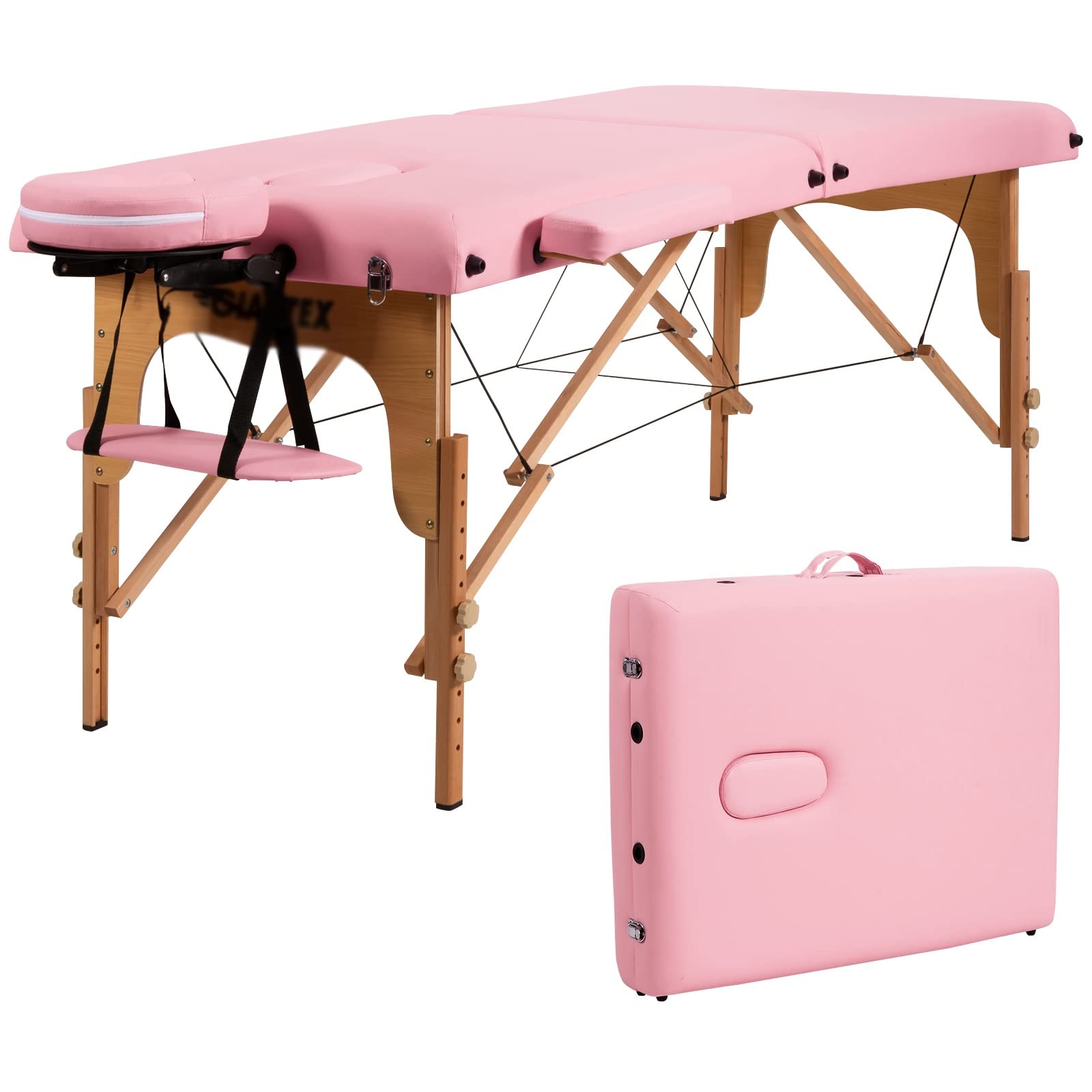 ZHYH 84" L Portable Massage Table Adjustable Spa Bed Tattoo w/Carry Case Pink