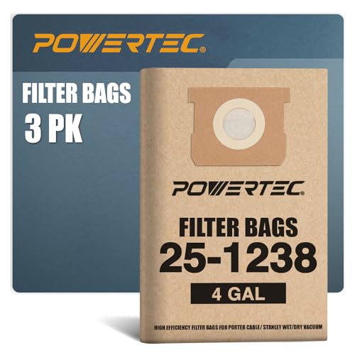 POWERTEC Shop Vacuum Bags 3PK for Stanley 25-1238/ Porter Cable PCX18301-4B, SL18301-3B 4 Gallon Vacuum Bags, Replacement Filter Bags for Stanley & Porter Cable Shop Vacuum Accessories (75051)