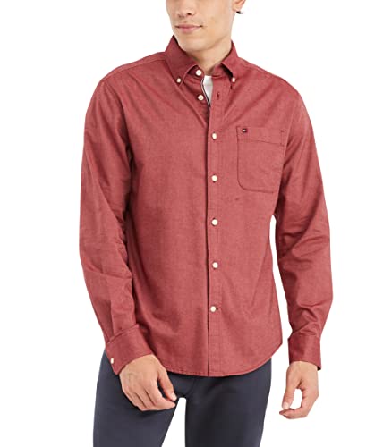 Tommy Hilfiger Men’s Long Sleeve Button Down Oxford Shirt in Custom Fit, Rouge, M