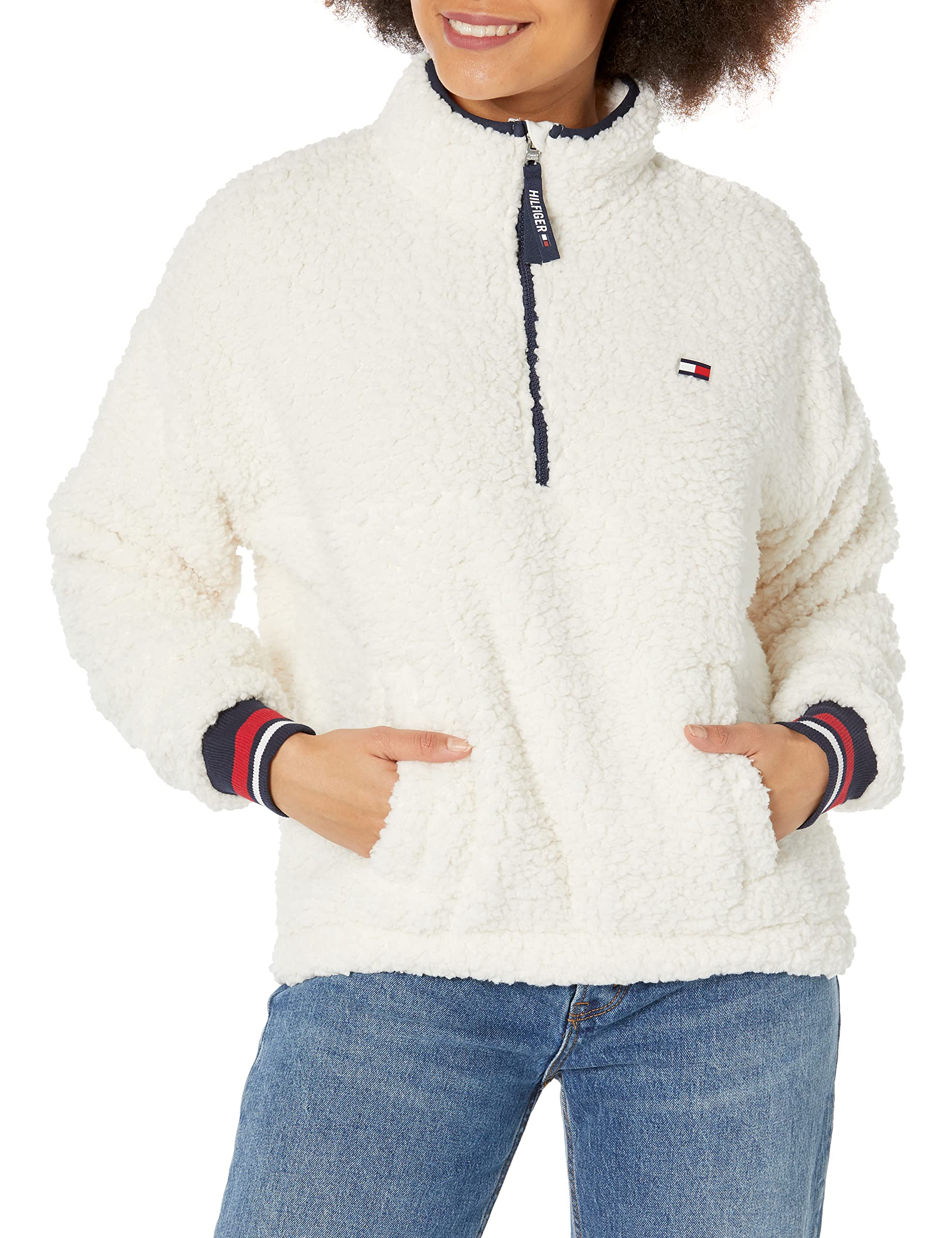 Tommy Hilfiger Sport womens Sport Half-Zip Jacket,Ivory,Medium