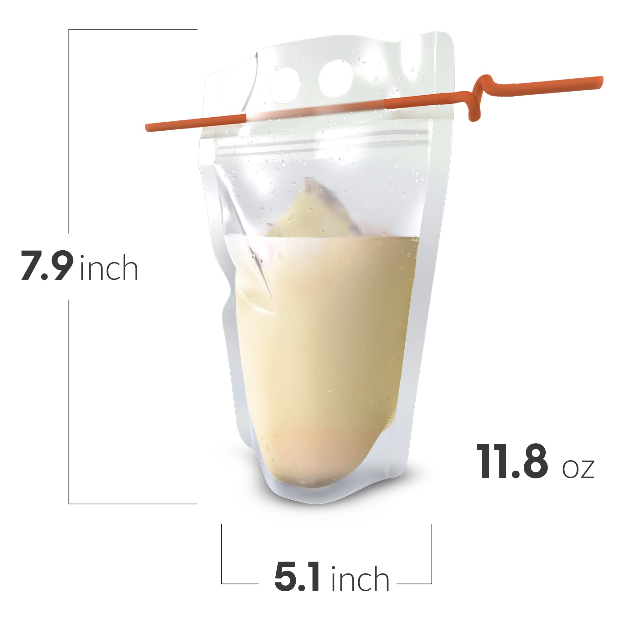 UTILE Clear 100 PCS Drink Pouches 12 oz for Adults and Kids with Individually Wrapped Straws, Reclosable Zipper Smoothie Juice pouches – Hand Held Translucent Bag Funnel Included