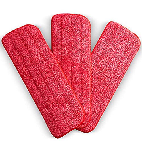 Washable Microfiber Mop Pads (3 Pack) - Microfiber Replacement Mop Pads Heads 16.53 x 5.4Inches for Cleaning of Wet or Dry Floors - Professional Home/Office Cleaning Supplies, Red