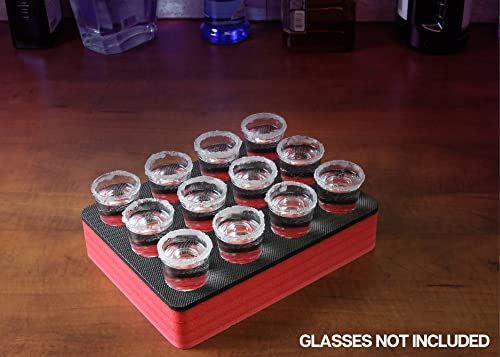 Polar Whale Shot Glass Holder Organizer Modern Tray for Home Kitchen Bar or Club Party Durable Red and Black Durable Foam Serving Rack 10 Inches Wide Holds 12 Shots