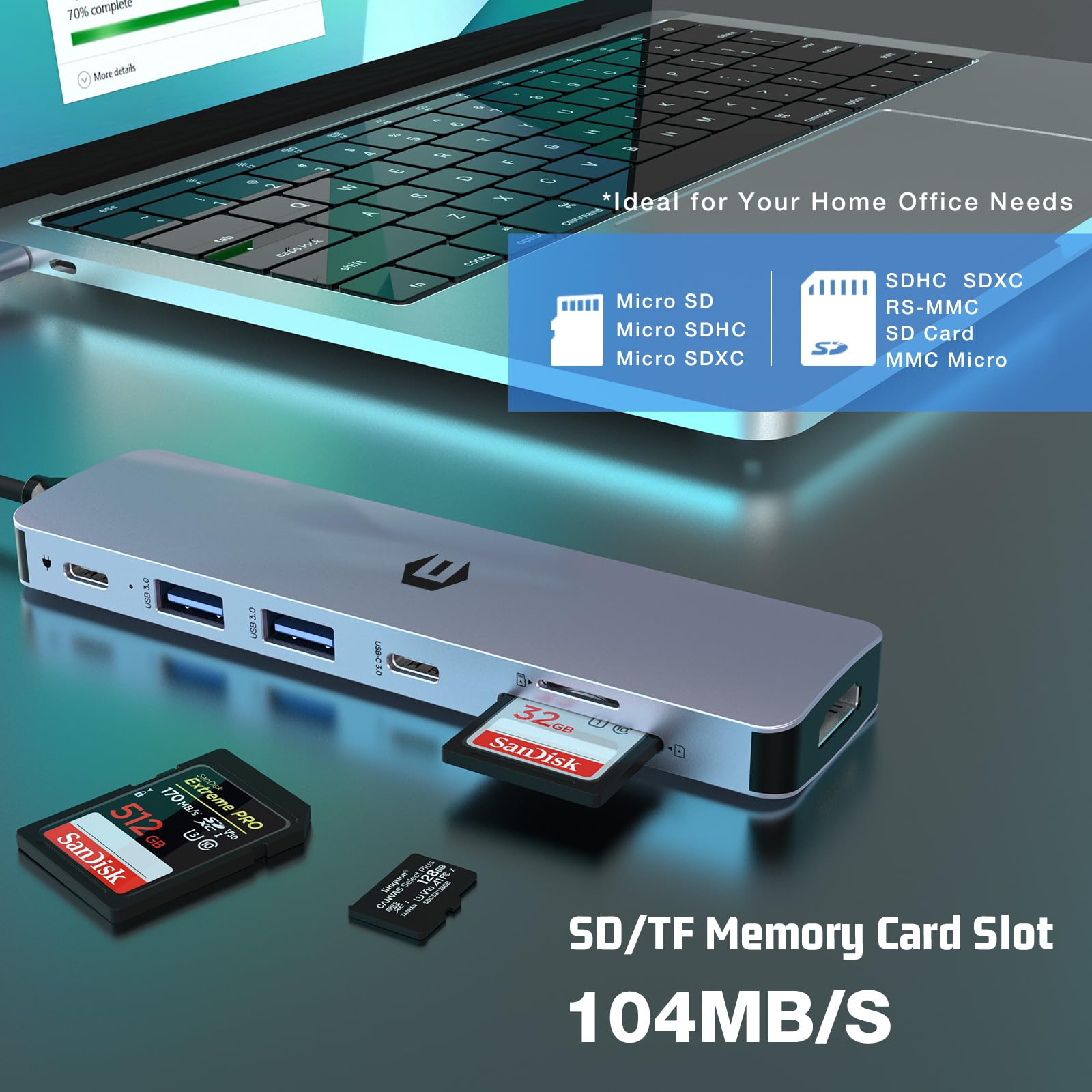 USB C Hub, 7 in 1 USB C Adapter with 4K HDMI, USB C 3.0, 2 USB 3.0, 100W PD, SD/TF Card Reader USB C Dock Compatible with Thunderbolt 3, MacBook Pro/Air, Windows and Other Type C Devices