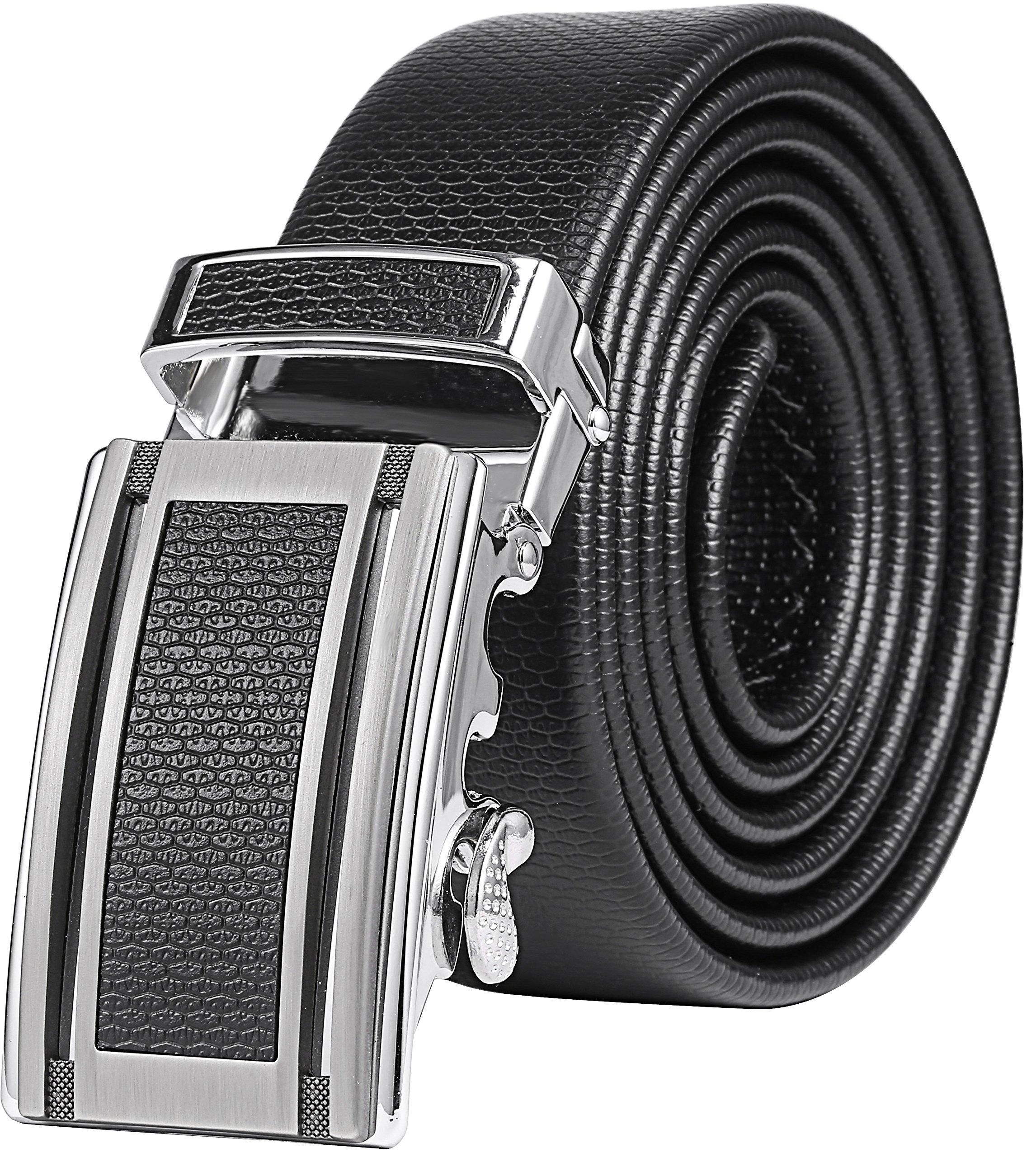 Mio Marino Classic Ratchet Belt - Premium Leather - 1.38 Wide - Adjustable Buckle - Matrix - Jet Black - Adjustable from 28" to 44" Waist