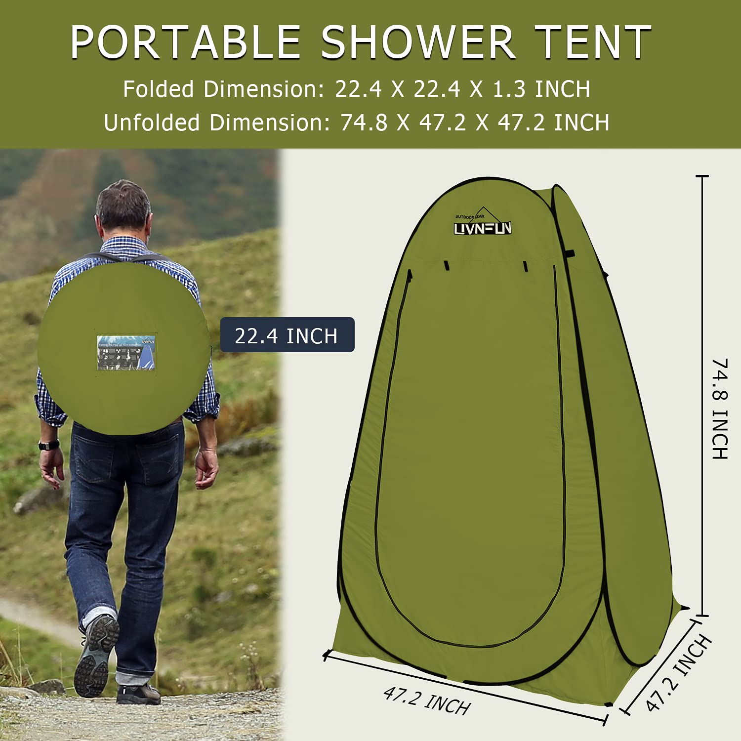 LUVNFUN Privacy Shower Tent โ Pop Up Changing Tent Camping Shower Toilet Tent Portable Shelters Room 6.2 FT Tall - Color Pink