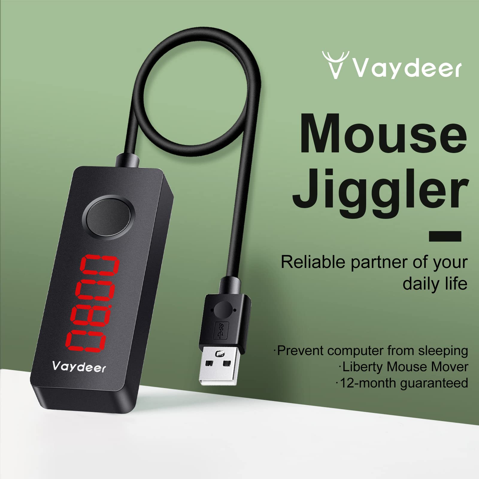 VAYDEER Mouse Jiggler USB Port Mouse Mover with ON/Off Switch Driver-Free and Memory Function , Mouse Movement Simulator black 9.84 inch Cable
