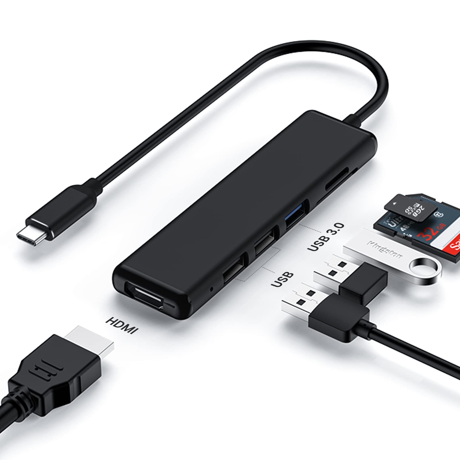 USB C Hub,6 in 1 with 1080P HDMI Output,1 USB 3.0, 2 USB 2.0, SD/TF Card Reader, Suitable for MacBook Pro Air , iMac, XPS, Surface and More Type C Equipment…