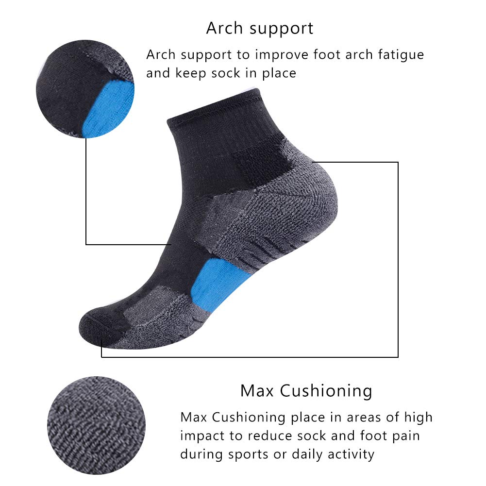Mens Ankle Athletic Socks Cushioned Sports Running Casual Sock 6 Pack,Grey,Sock Size 10-13