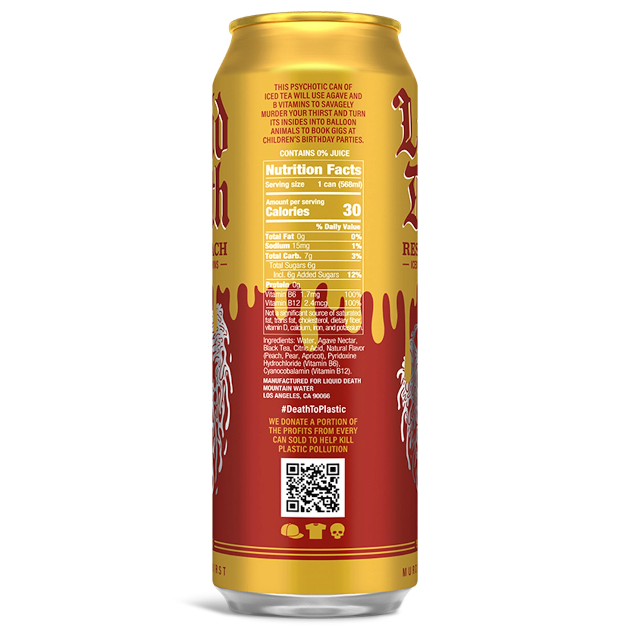 Liquid Death, Rest In Peach Iced Tea, 8-Pack (King Size 19.2oz Cans), Peach Flavored Tea Sweetened With Real Agave, B12 & B6 Vitamins, Low Calorie & Low Sugar