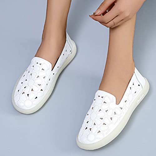 Soled Flat Comfortable Women's Breathable Hollow Casual Shoes Spring Summer and Mouth Casual Shoes for Men in Combo White