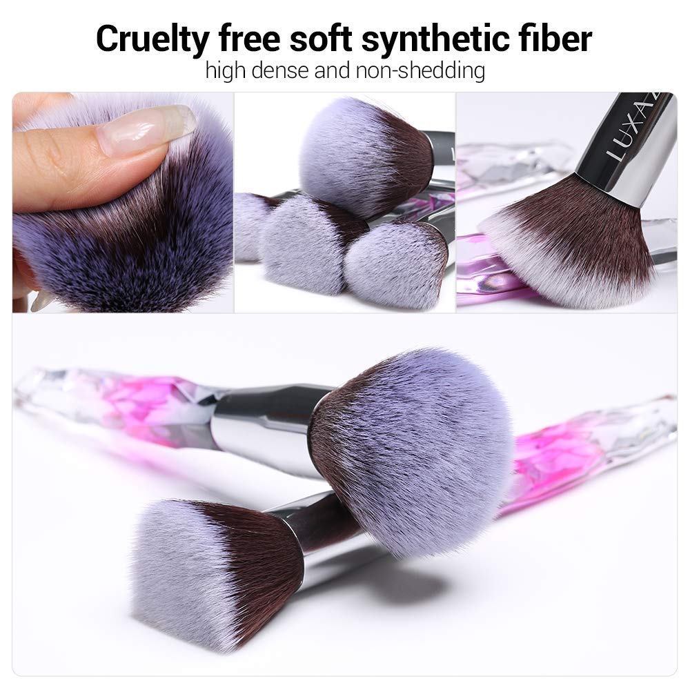 LUXAZA 15PCS Professional Makeup Brush Set,Sparkling Crystal Style Makeup Brushes Premium Synthetic Include Foundation,Eyeshadow,Contour Makeup Brushes kit for Women & Girls