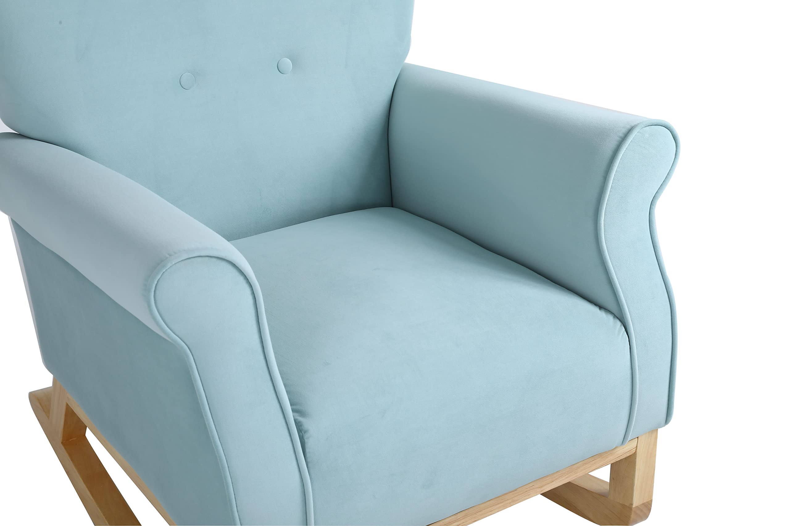 Yoluckea Modern Rocking Chair, Upholstered Rocking Armchair Accent Chair Comfy Wingback Glider Rocker with Safe Solid Wood Base for Nursery, Playroom, Bedroom and Living Room (Light Blue)