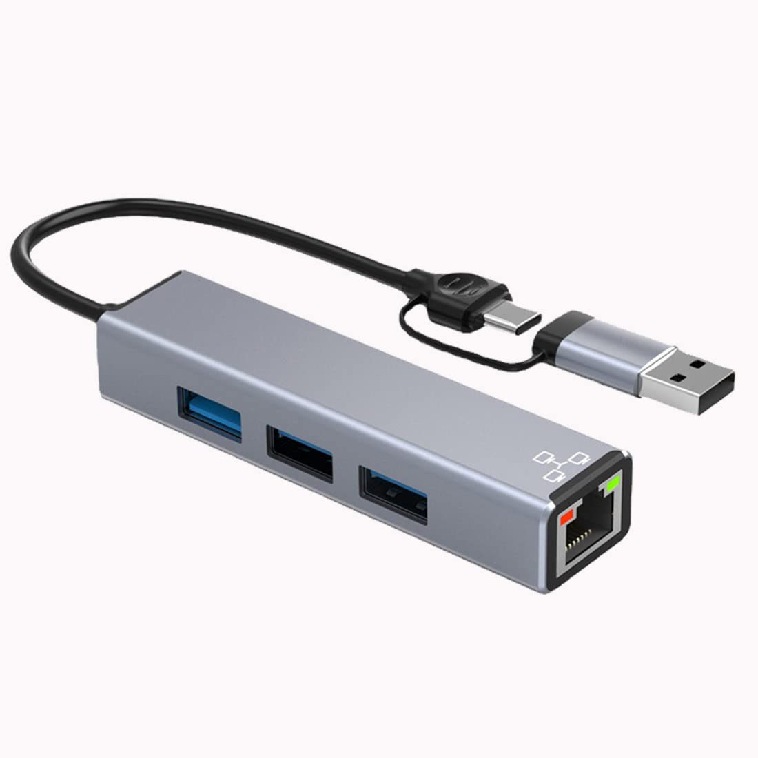 USB C to Hub with Ethernet Adapter, for All PC Laptop or Mobile Phone That USB-C USB-A Interface, Like Mac Book Pro, i Pad XPS, Chromebook, Surface Pro and More, Gray