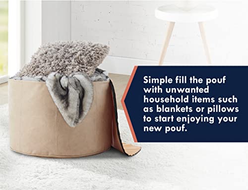 Ornavo Home Faux Leather Unstuffed Round Boho Moroccan Pouf Ottoman, Floor Footrest Cushion for Living Room - Beige