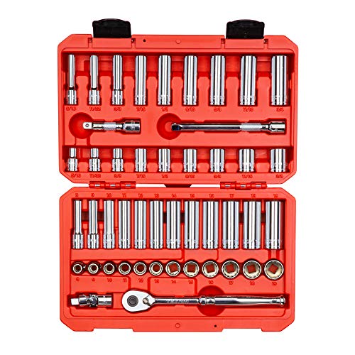 TEKTON 3/8 Inch Drive 12-Point Socket and Ratchet Set, 46-Piece (5/16-3/4 in., 8-19 mm) | SKT15302