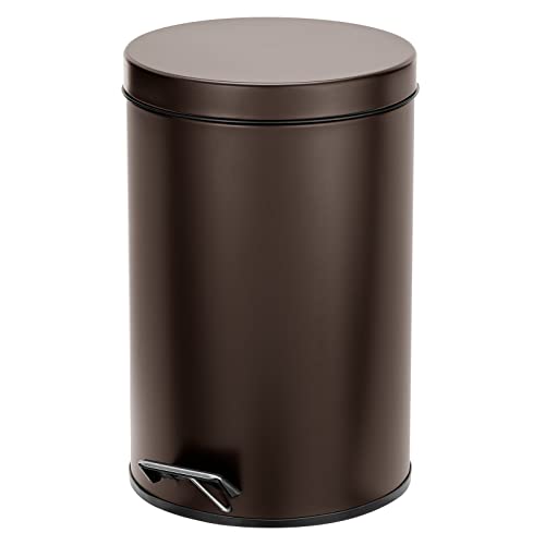 mDesign Metal/Steel 3.2 Gallon/12 Liter Round Step Trash Can with Lid, Foot Pedal Waste Basket, Garbage Bin with Removable Liner Bucket; for Bathroom, Office; Holds Trash, Recycling - Bronze