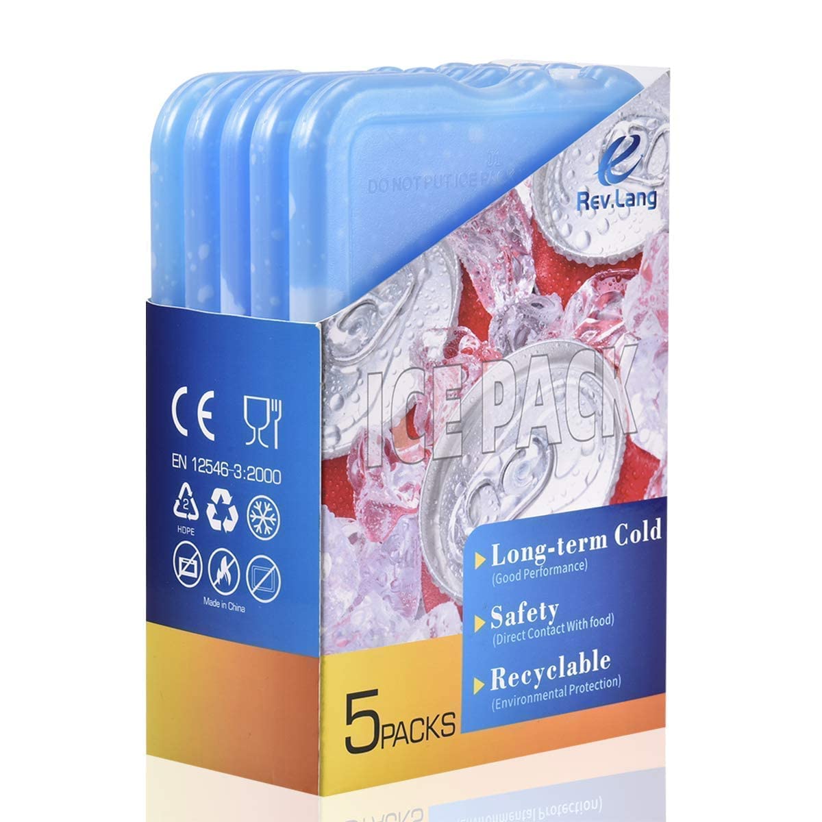 REV. LANG Cold Ice Pack Brick Reusable Long Lasting Cool Slim Thin Freezer Pack Cooler for Lunch Boxes Bag(200g,Set of 5)