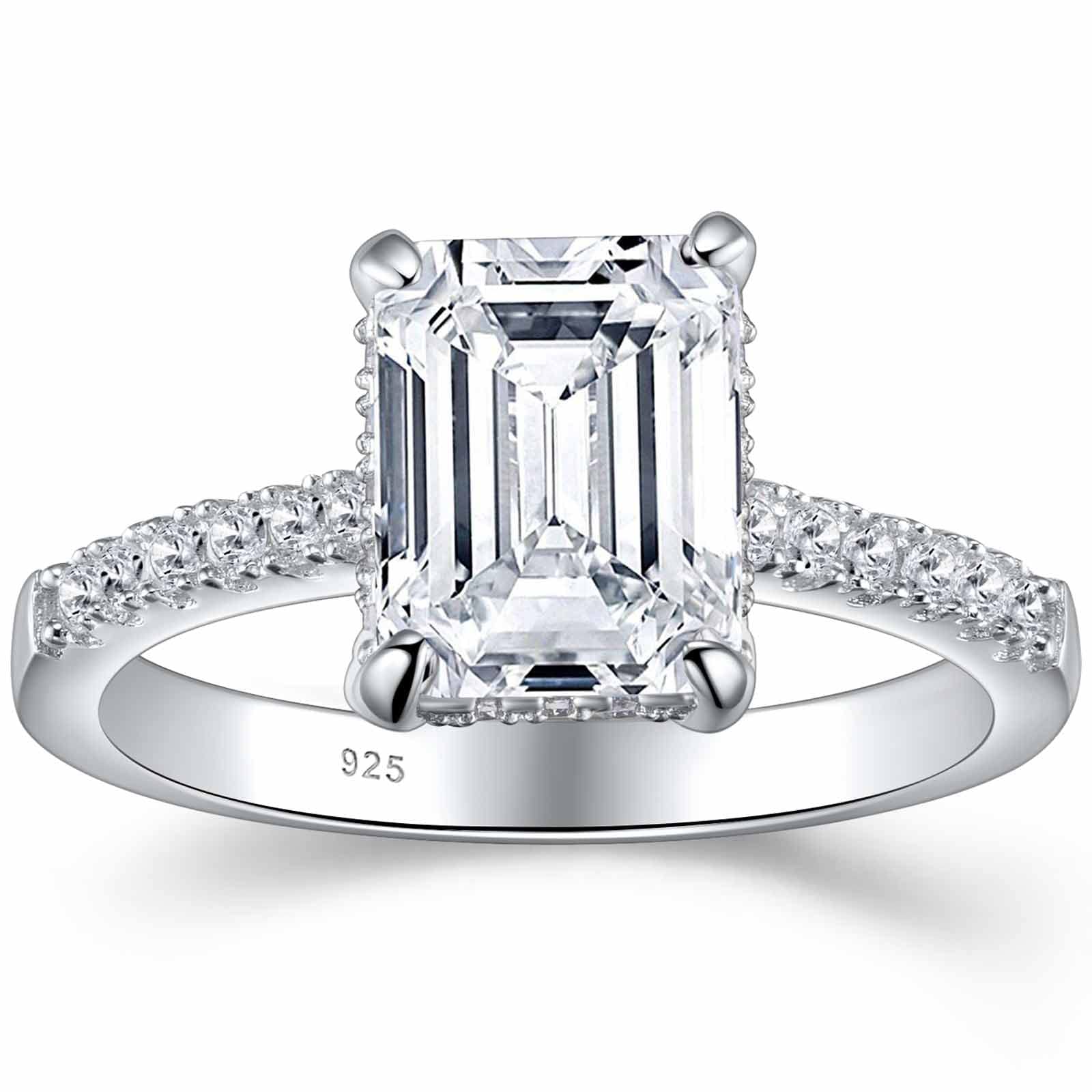 SHELOVES 3 Carat Emerald Cut Engagement Rings for Women AAAAA White Cz 925 Sterling Silver Wedding Ring Sz 10.5