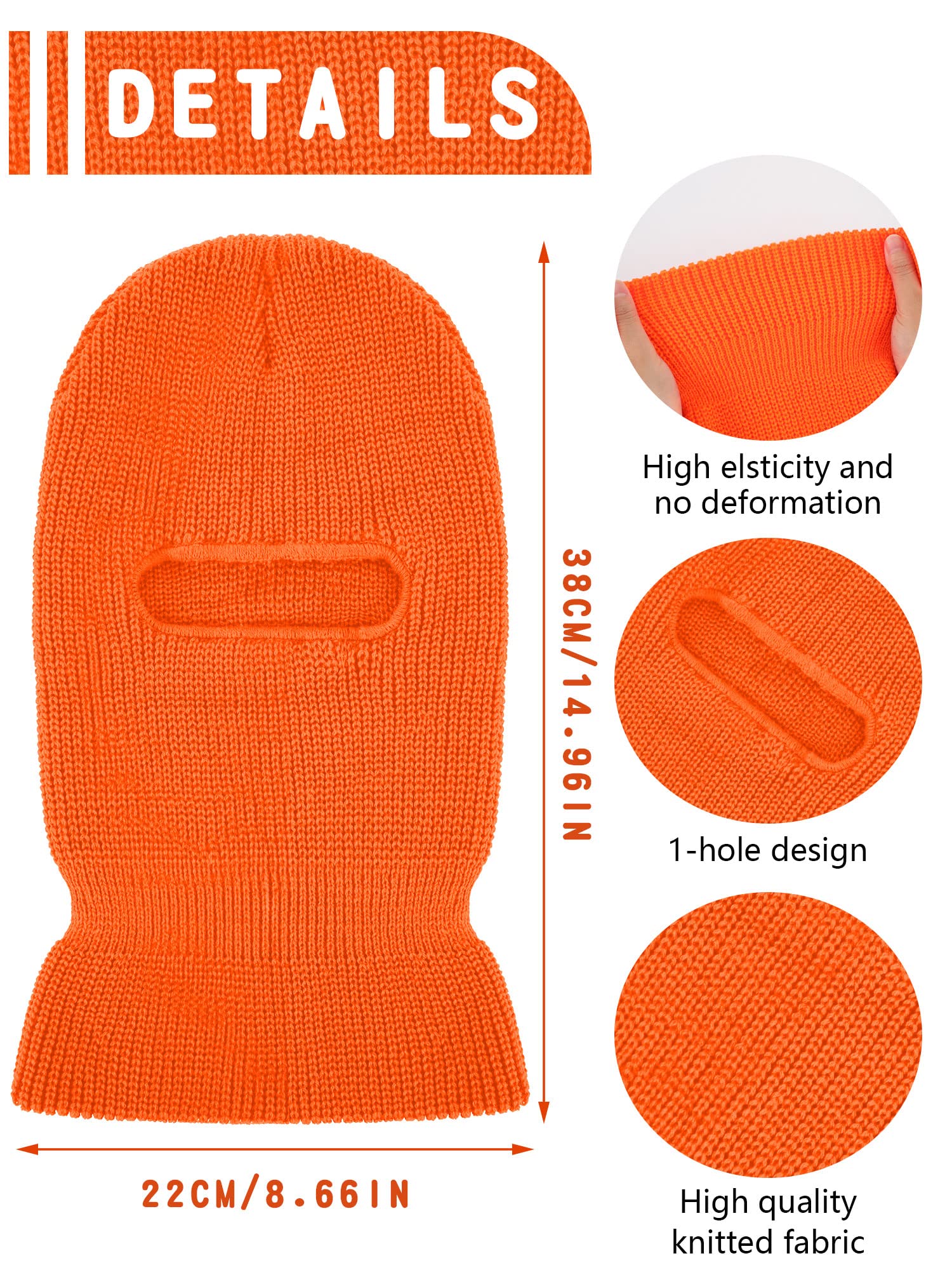 SATINIOR 1-Hole Knitted Full Face Cover Adult Winter Ski Balaclava for Outdoors (Orange), Medium