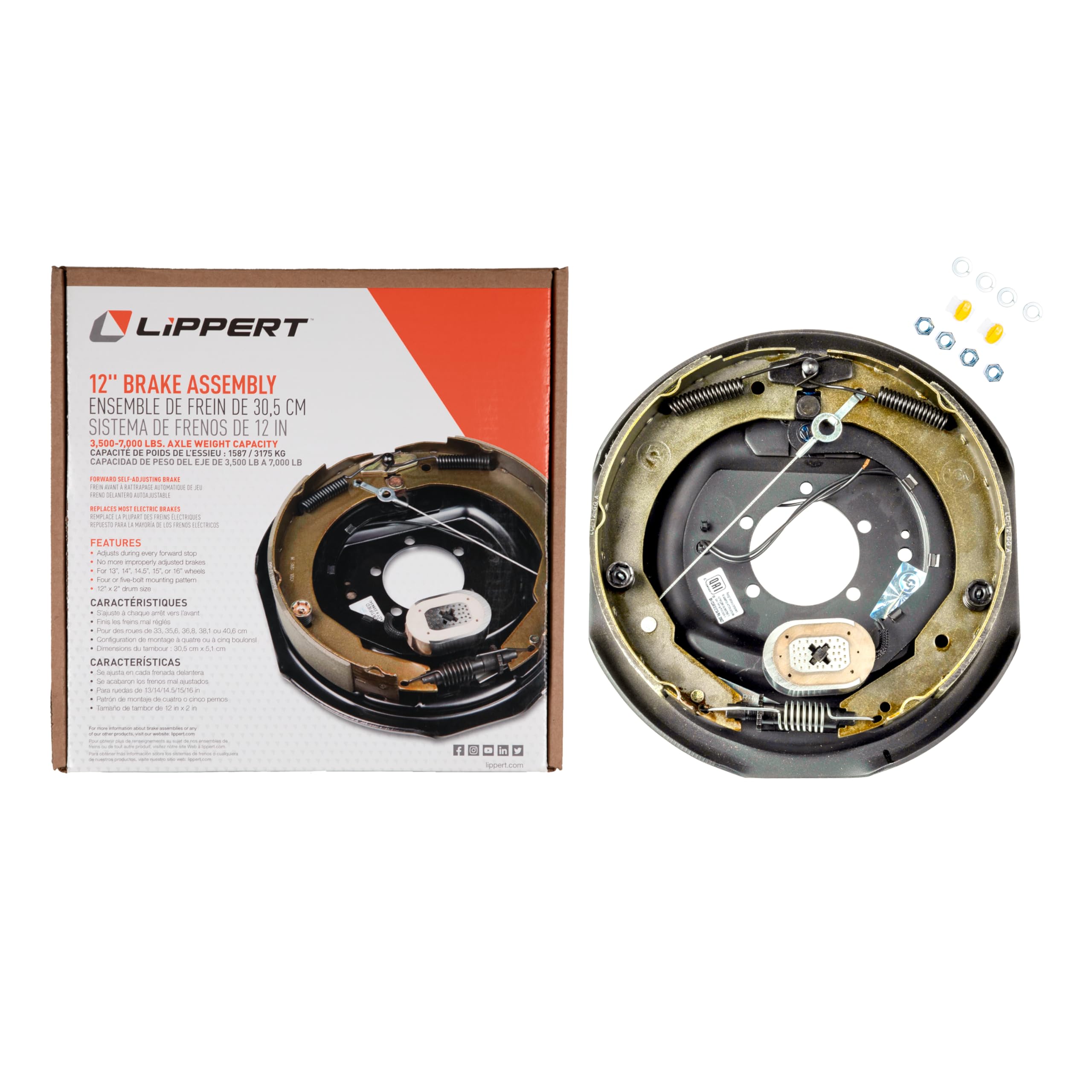 Lippert Components Forward Self-Adjusting Brake Assembly for Right Side 12" x 2", 4,000-7,000 lbs. Capacity, for 14.5", 15", 16" Wheels - 296652